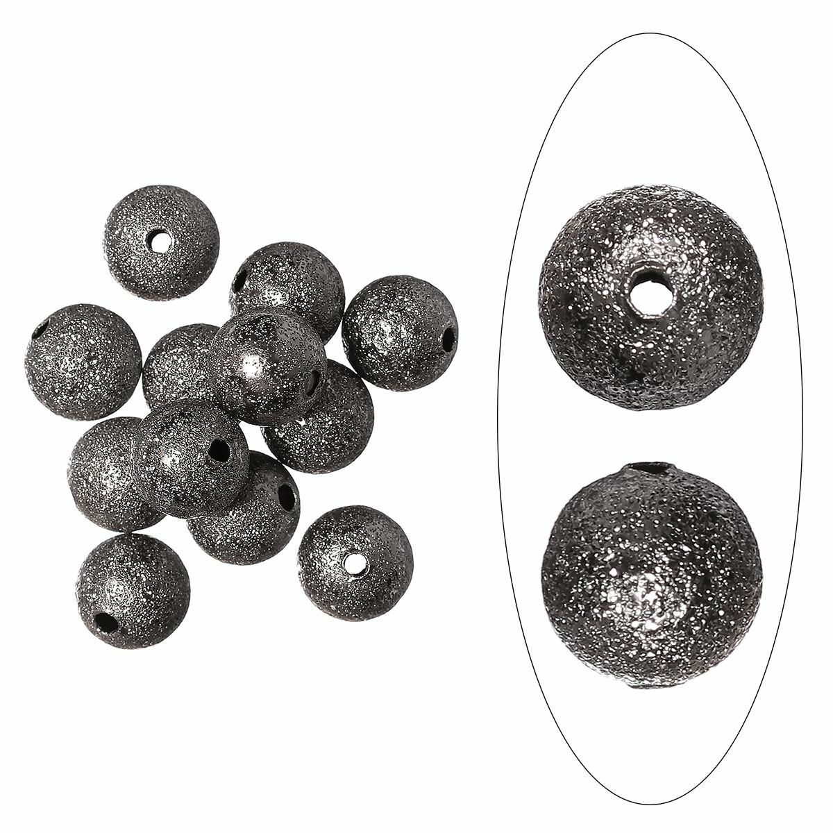 Бусина металлическая, 10мм, звездная пыль, базовый материал - латунь, вороненая сталь, 50 шт.