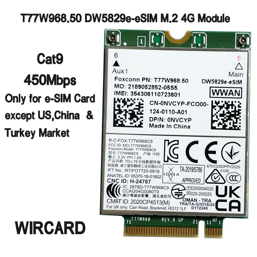 HUASJ DW5829e-eSIM 4G Модуль для ноутбука Dell Only DW5829e-eSIM