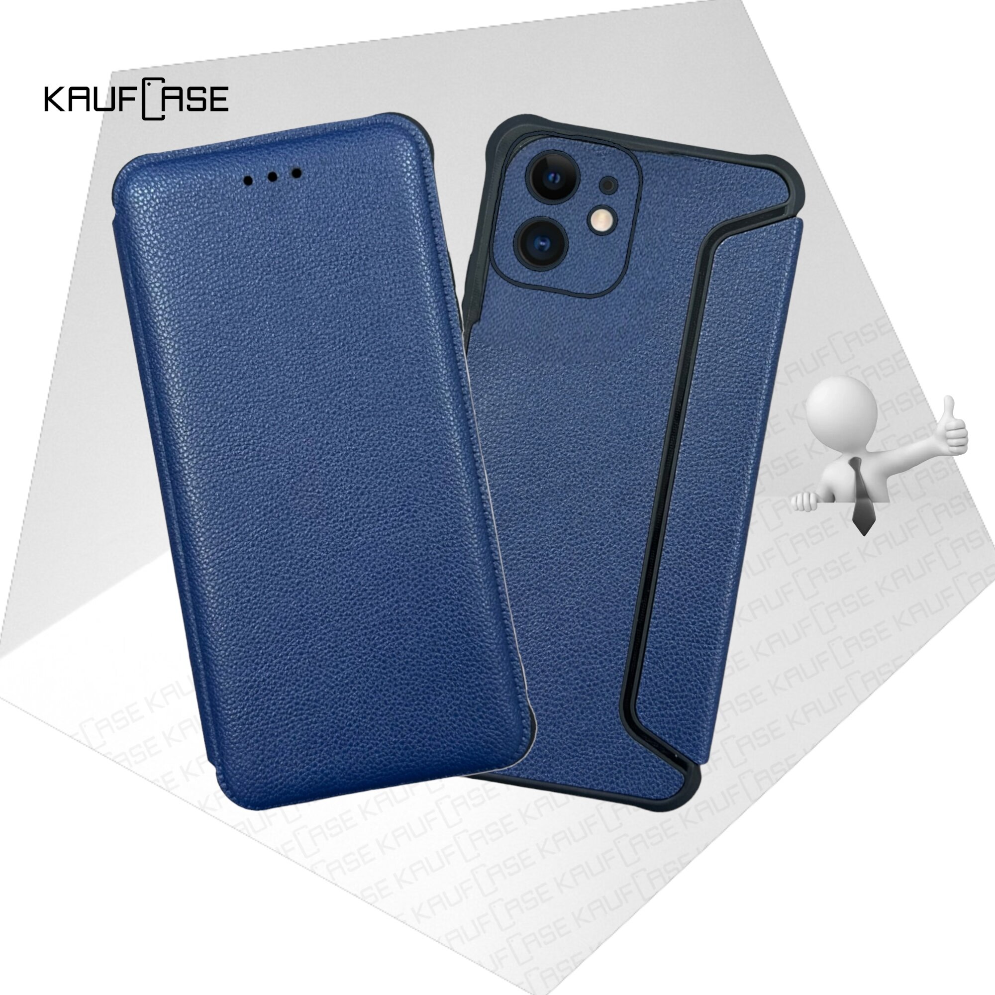 Тонкий и противоударный чехол-книжка Apple iPhone 11 (6.1"), синий. Текстура под кожу; Вырез под динамик; Карман для карты