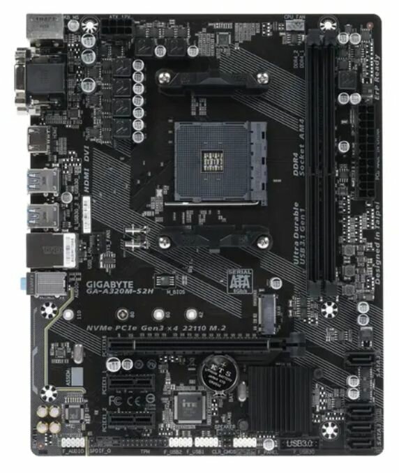 Материнская плата GIGABYTE A320M (GA-A320M-S2H) - AM4, AMD A320, 2хDDR4-2667 МГц, 1хPCI-Ex16, 1хM.2, Micro-ATX