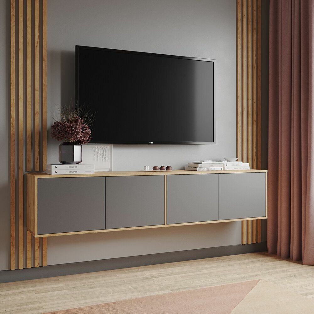 ARNIKA Тумба ТВ подвесная Парус-11, дуб крафт золотой/графит серый