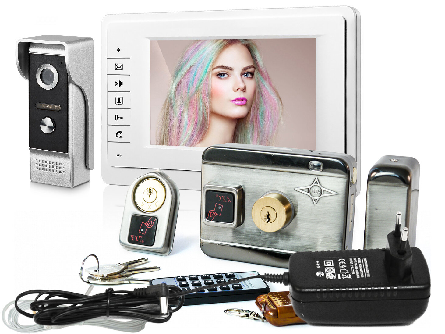 Набор (цветной домофон - замок) - ЕП-(7400) + Lock-AX/066 (F1464EU) домофон комплект для частного с замком