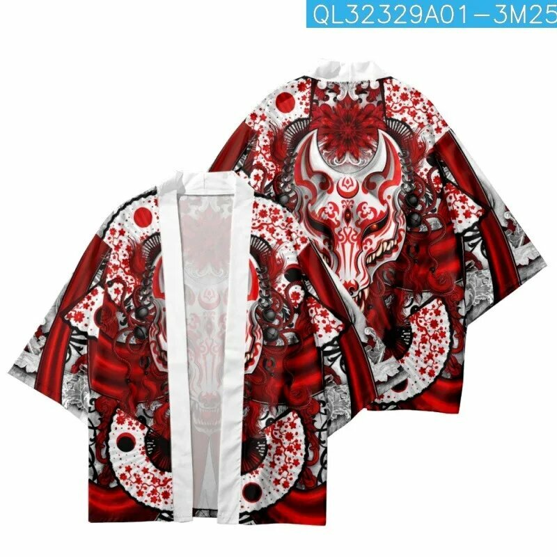 Кимоно для косплея в японском стиле, белый уличный кардиган с принтом лисы и XL, QL32329A01-tops