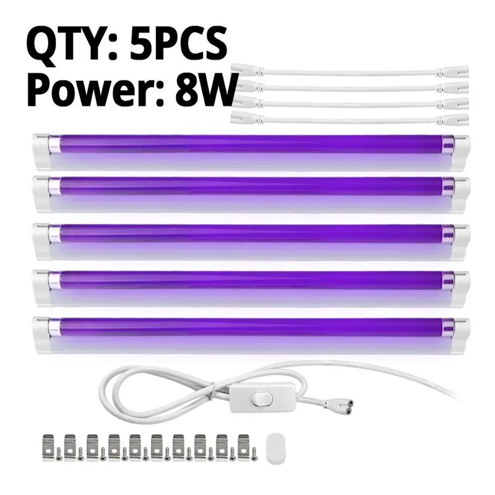 Ультрафиолетовая лампа Lcamaw T5 365 нм 5PCS 8W With Plug, 220V EU