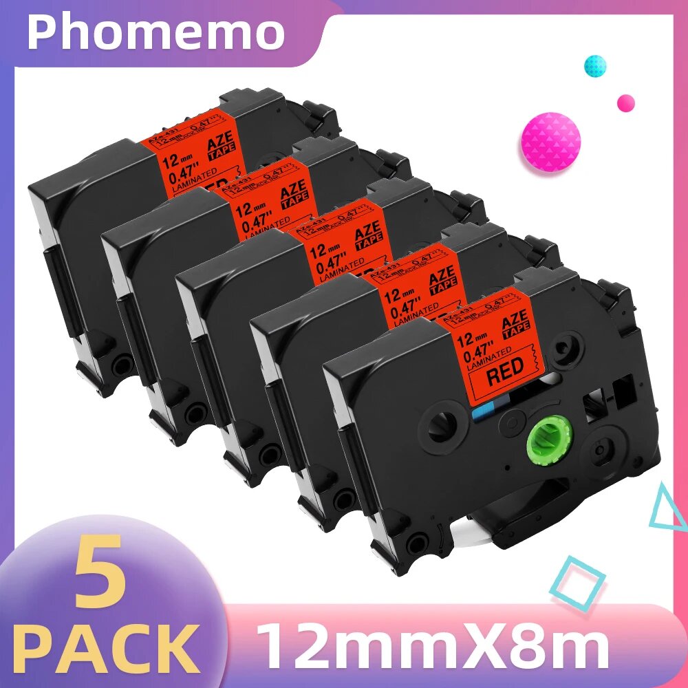 Лента для этикеток Phomemo TZe-231 черная на белом 5pcs Black on Red