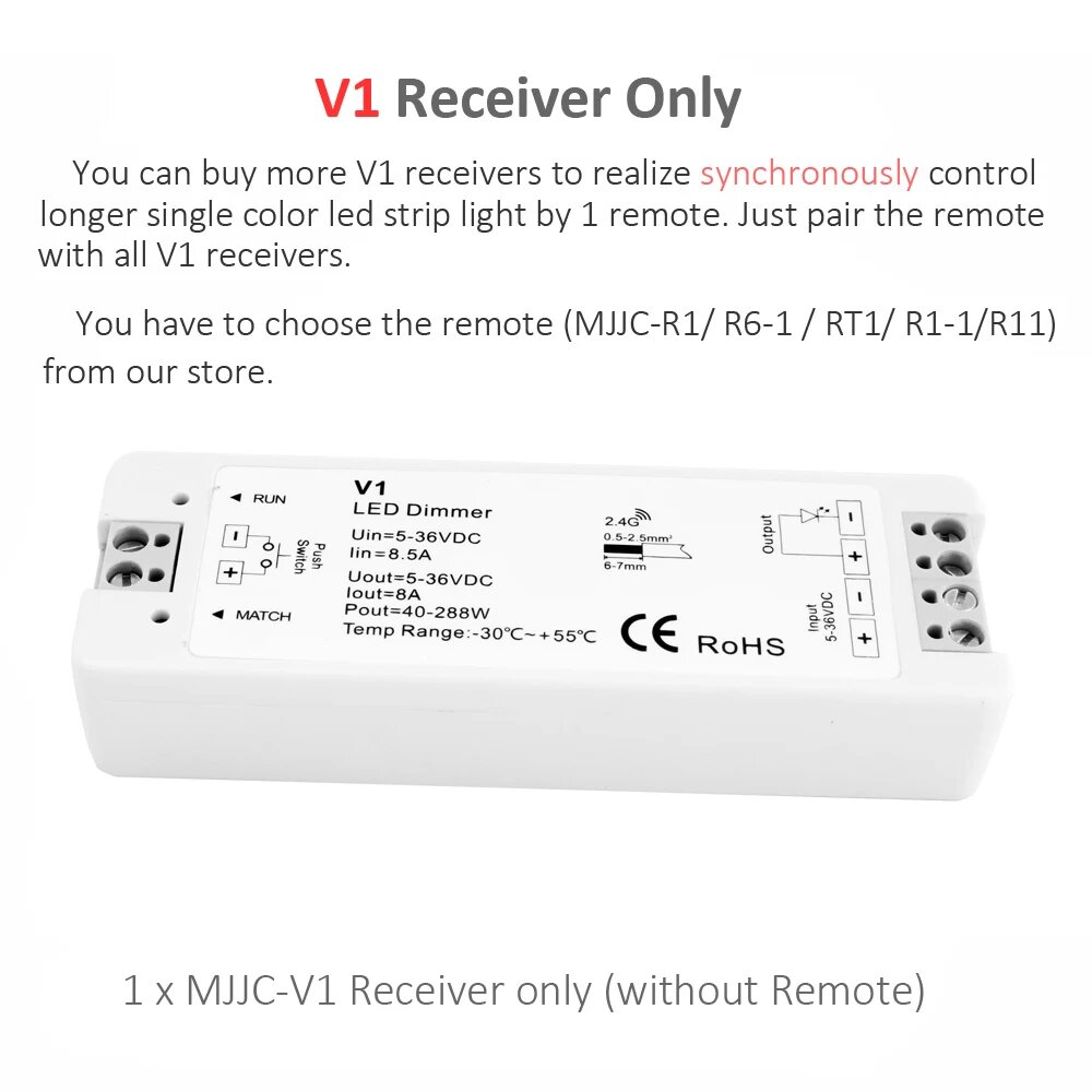 Беспроводной диммер MJJC V1 12В 24В для светодиодной ленты V1 Receiver Only
