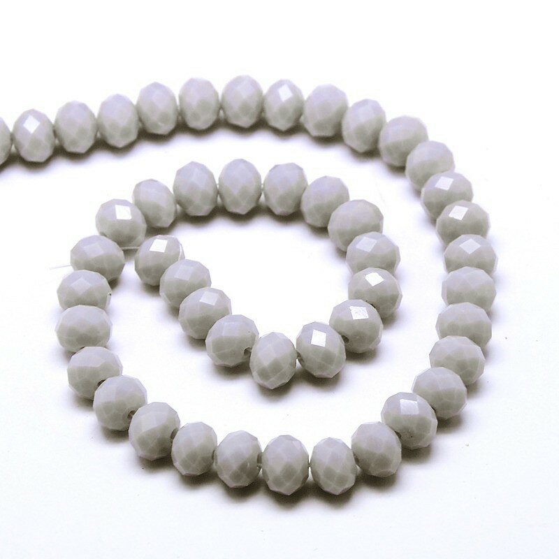 Бусины стеклянные 8х6мм, граненые, рондели, серые, непрозрачные, 64 шт, низка