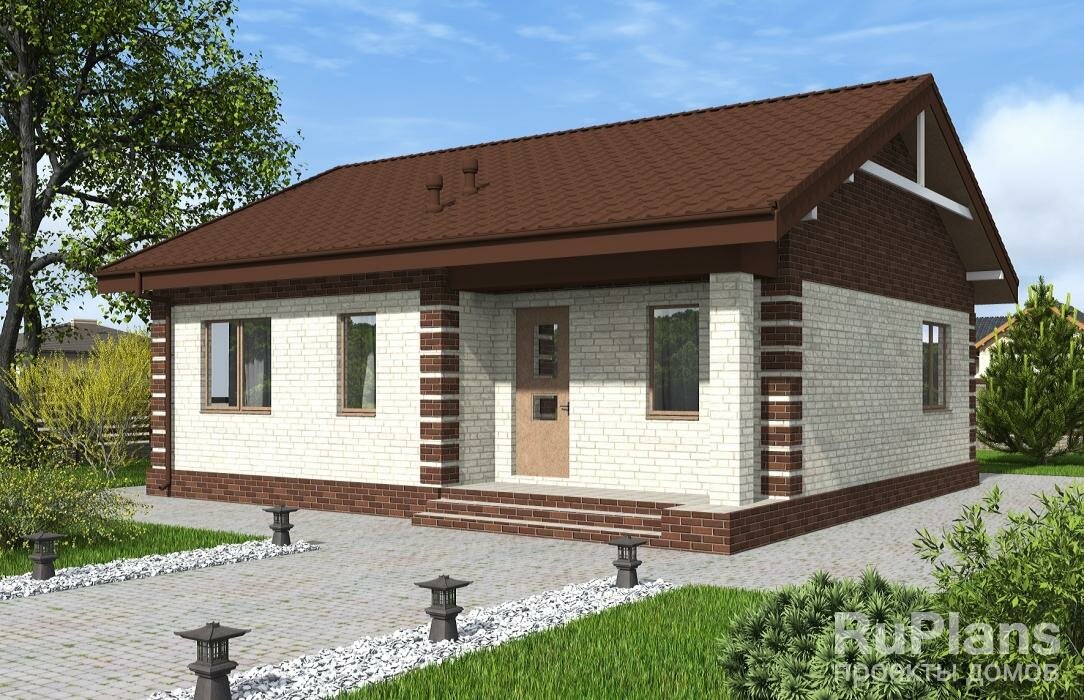 Одноэтажный дом с двумя спальнями и просторной прихожей (73 м2, 10м x 11м) Rg6319