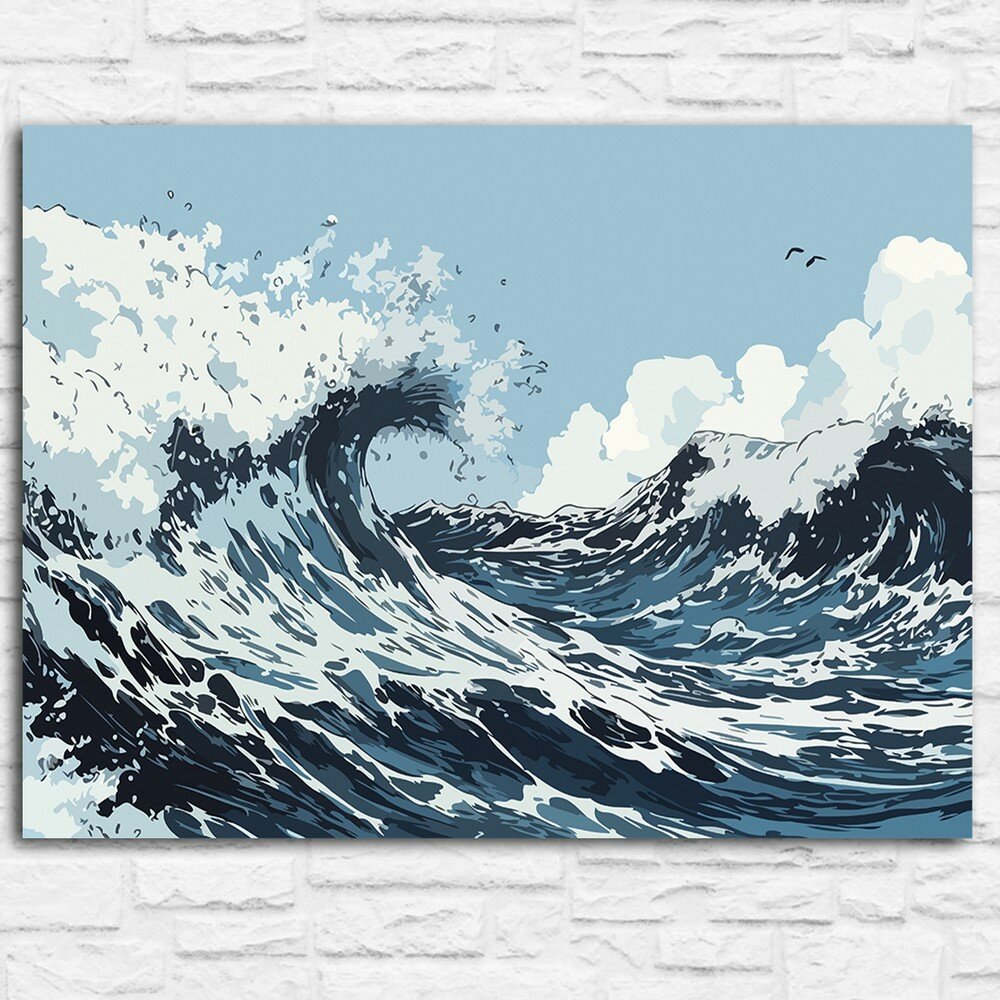 Картина по номерам на холсте волны шторм море (океан, природа, пейзаж) - 15825 30x40 Г