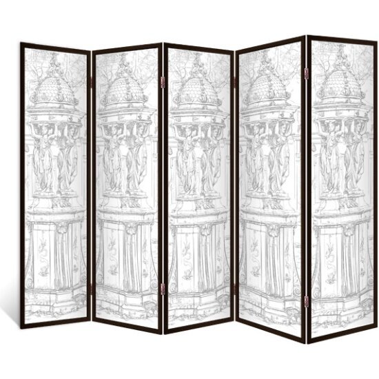 Ширма перегородка Декор Депо для комнаты деревянная "Колонна" двухсторонняя с картинкой (уют) 5 створок венге 176х230 см 18 кг