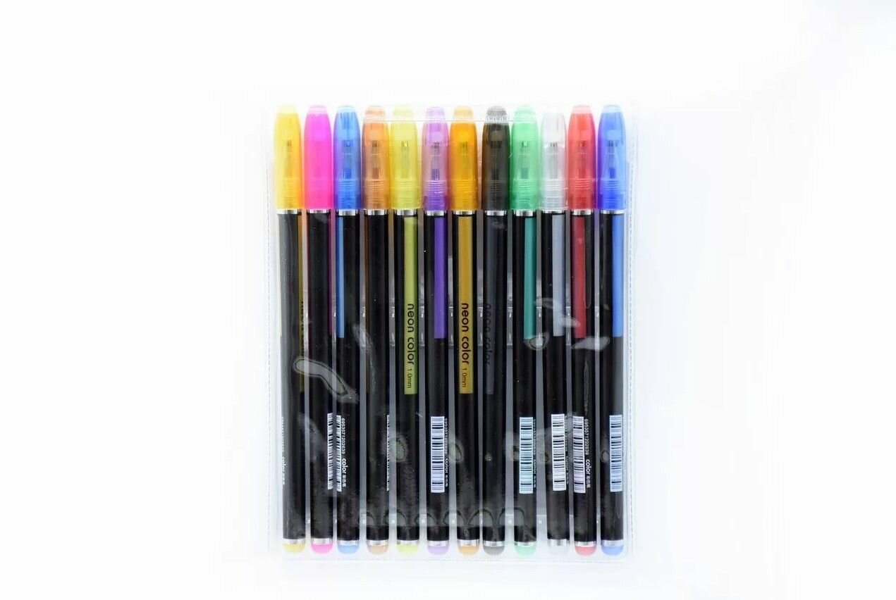 Набор ручек гелевых 12 цветов 1 мм "Neon Color" с блёстками