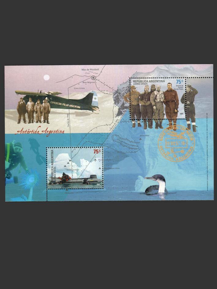Аргентина-2005. Первая аргентинская полярная экспедиция. Почтовый блок. Негашеный