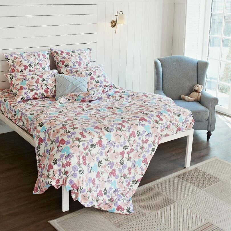 Комплект постельного белья ADT Цветы Floral, Фланель 100% хлопок, 2-спальный, наволочки 70х70