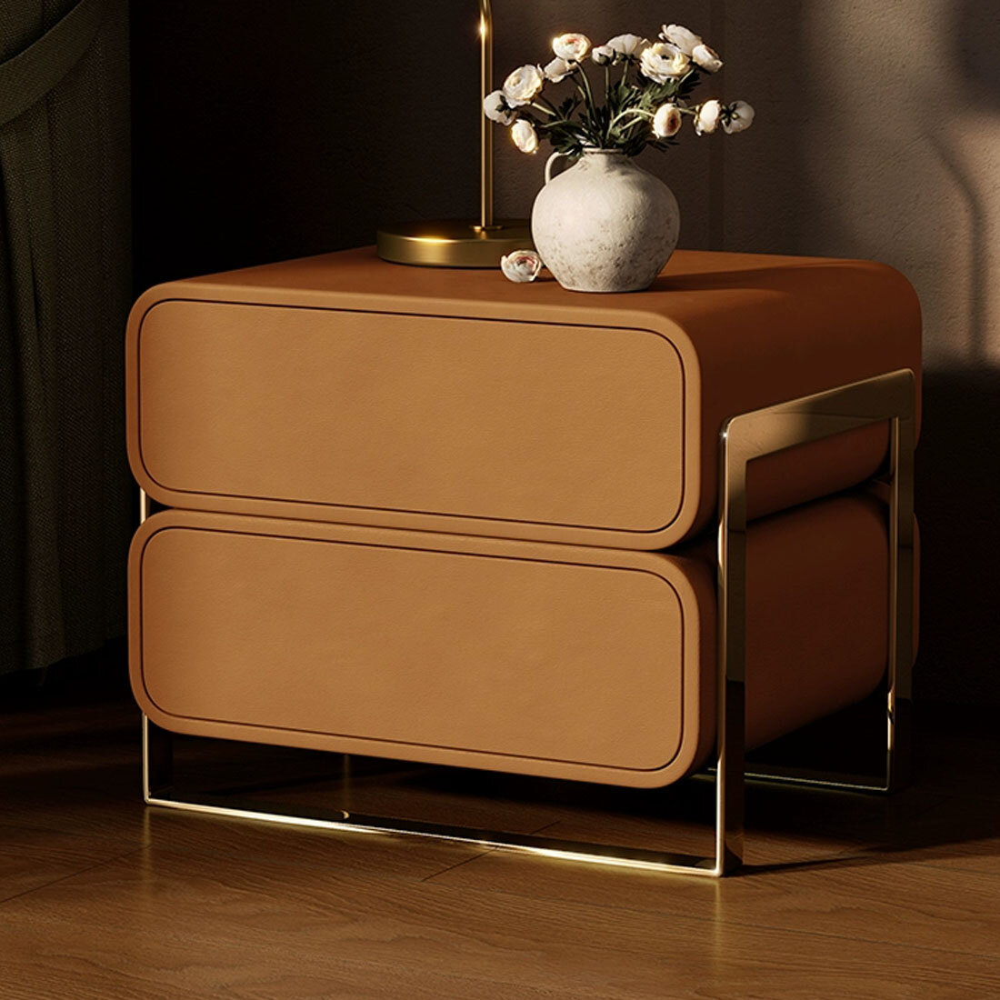 Кожаная прикроватная тумбочка в итальянском стиле Lucia (без подсветки, оранжевый)