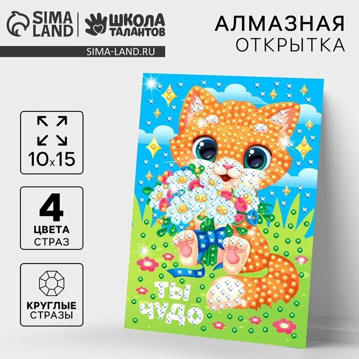 Алмазная мозаика для детей с частичным заполнением на открытке Ты чудо