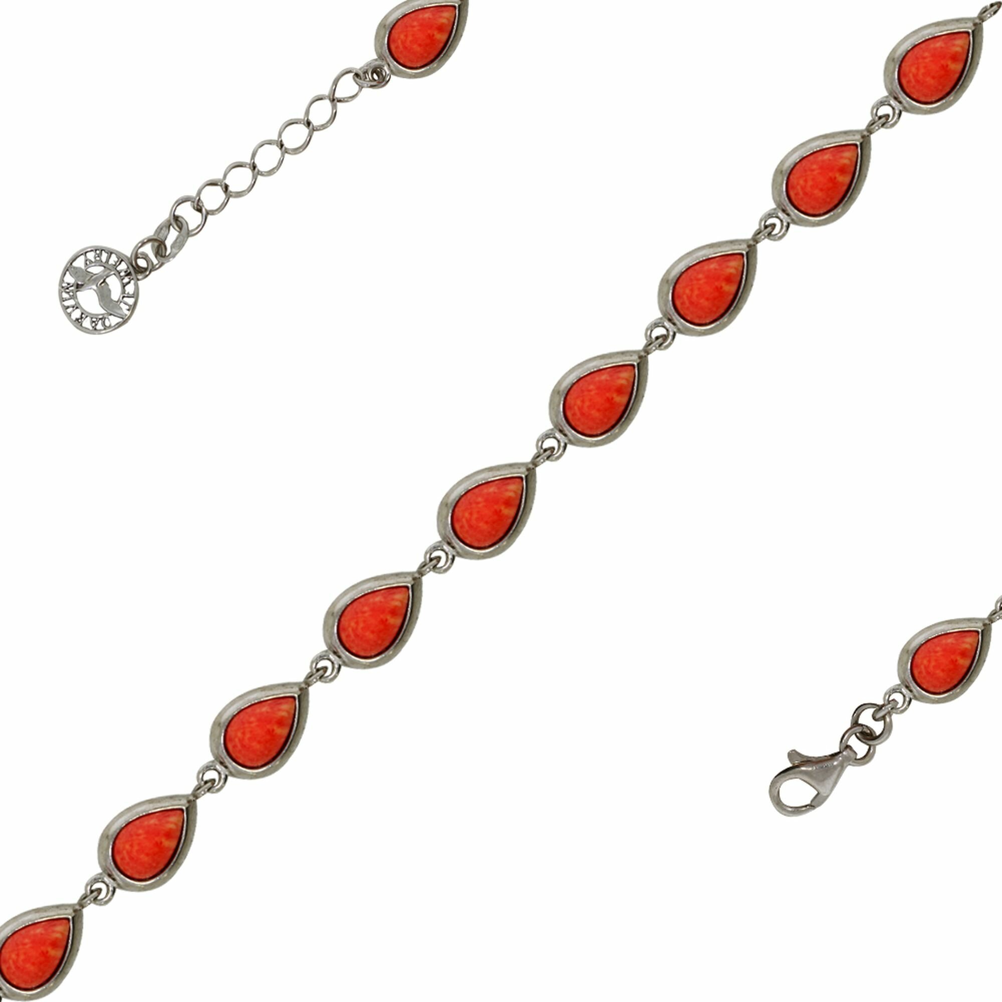 Браслет, серебро, 925 проба, родирование, коралл