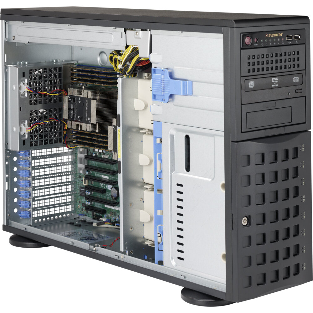 Серверная платформа Supermicro SYS-7049P-TR 4U/Tower 2xLGA3647 C621, 16xDDR4, 8x3.5 bays, 2x1GbE, IPMI 2x1280W