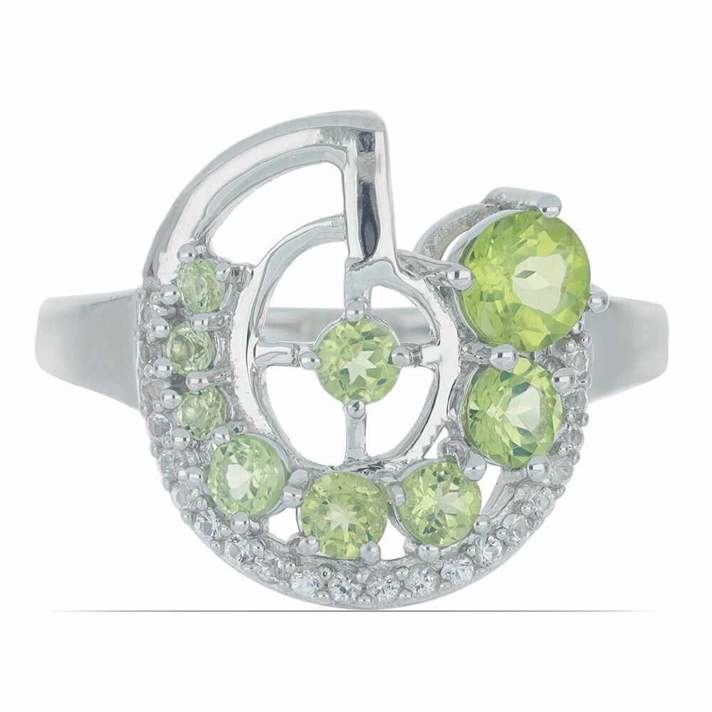 Кольцо, серебро, 925 проба, родирование, топаз, перидот