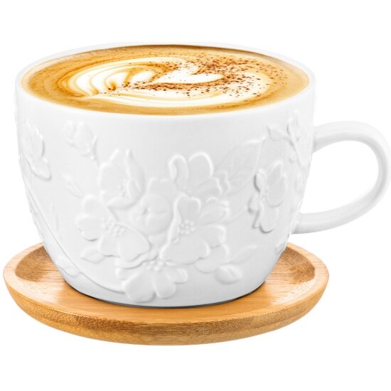 Кружка для кофе Elan Gallery Еlan Gallery "Цветущая сакура" на подставке, 500 мл. (630105)