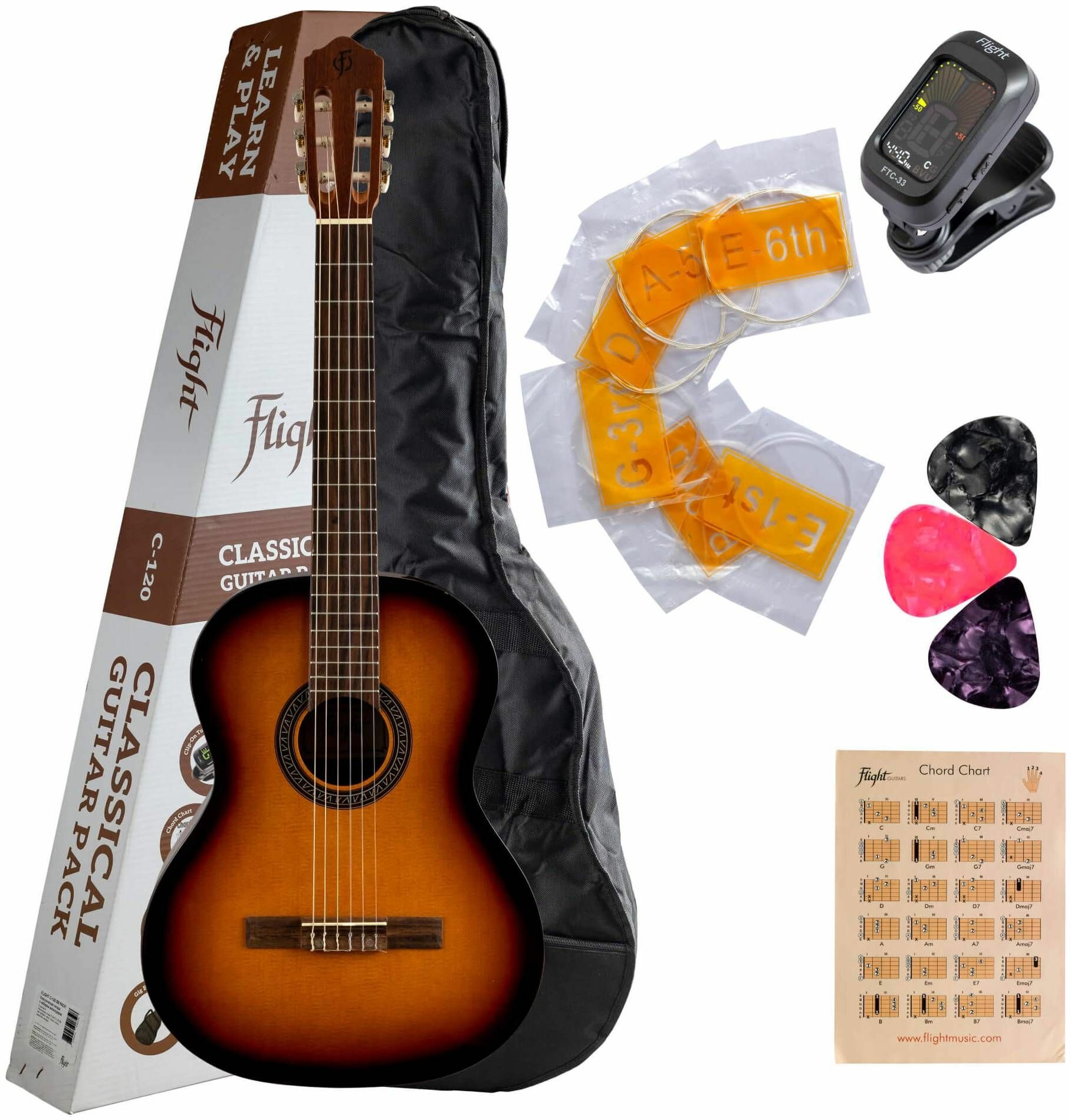 FLIGHT C-120 SB PACK - Гитара классическая в наборе