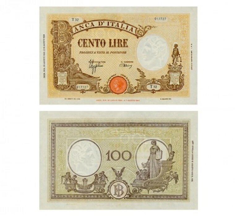 100 лир 1943 Италия, сувенирная копия, банкноты и купюры редкие коллекционные