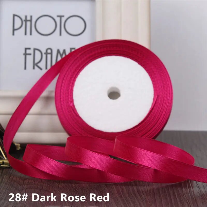 Атласная лента Dark Rose Red, 6 мм, 25 ярдов