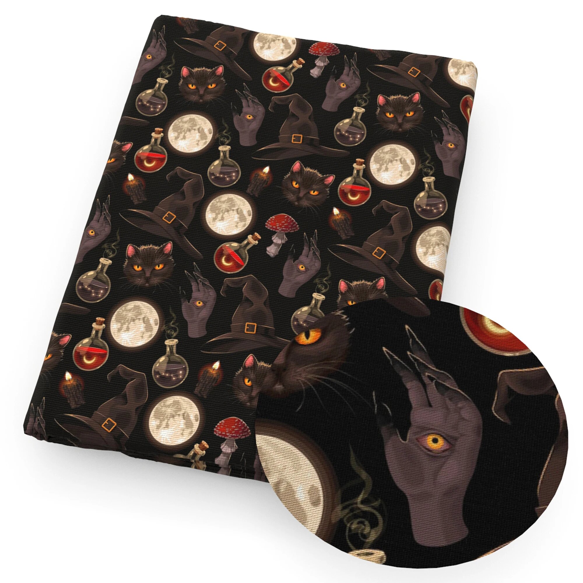 Черная грибная ткань полиэстер хлопок 50*145 см для шитья