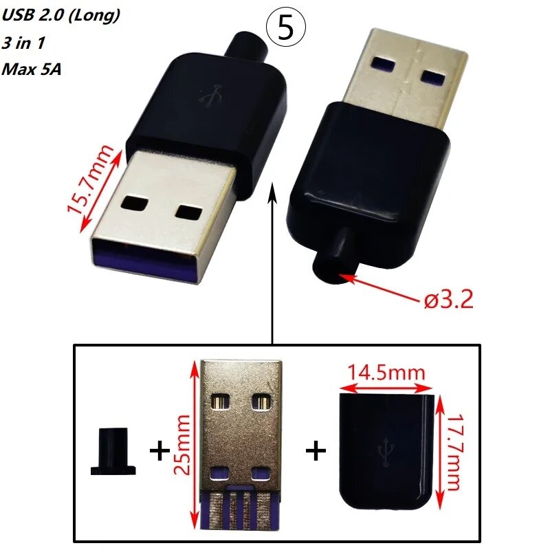 Комплект DIY разъемов USB Type-C 10 шт USB 2.0 3in1 B Long