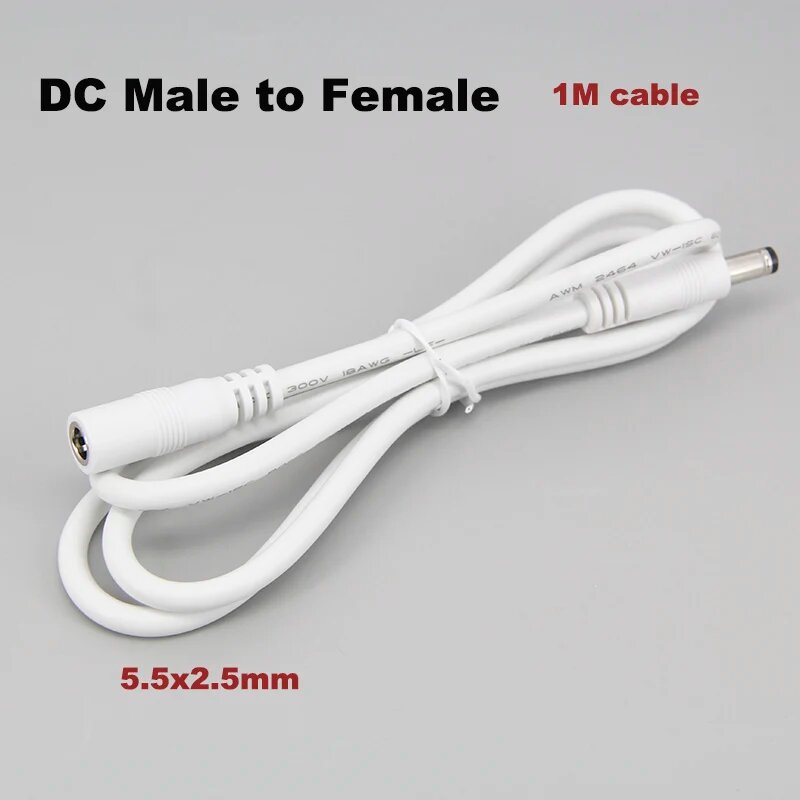 QvvCev удлинитель постоянного тока 5,5x2,5 мм белый 1 м 2pcs, dc male to female
