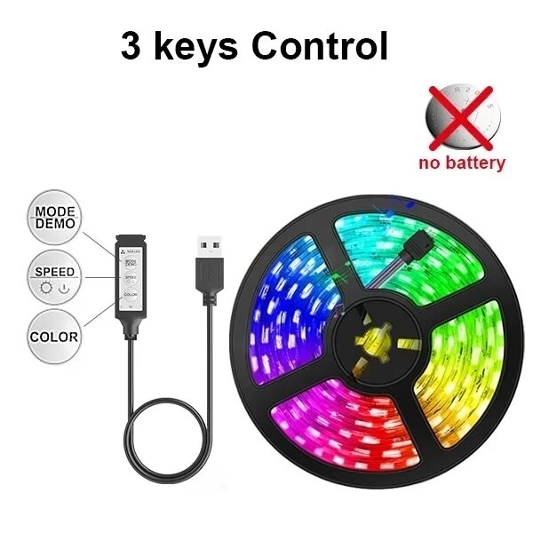 RGB лента светодиодная USB 5В, 15м, 3 KEY REMOTE