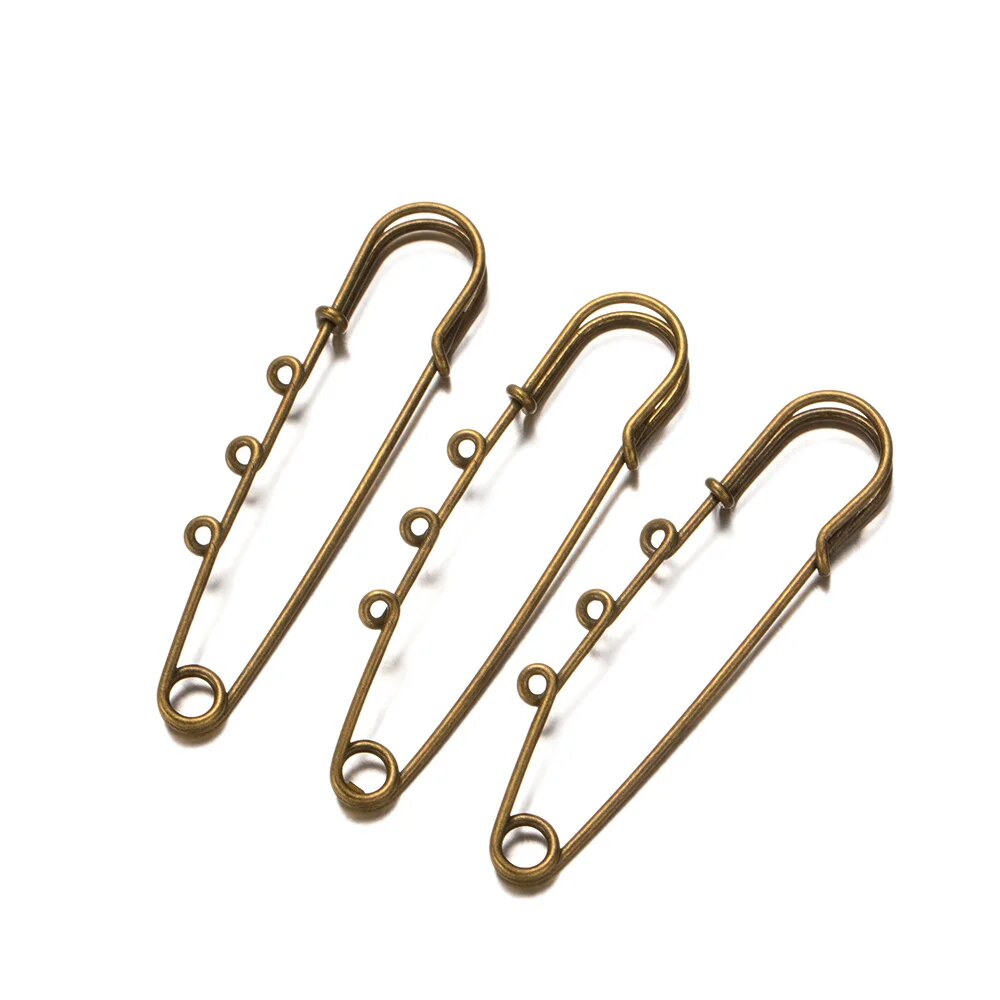 Булавки для броши, 10 шт, металл, золото/родий/античная бронза, 50/65/70 мм 50mm, antique bronze