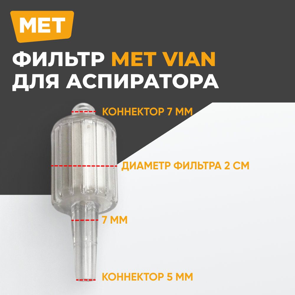 Фильтр для отсасывателя MET VIAN, пластик, длина 6 см, белый