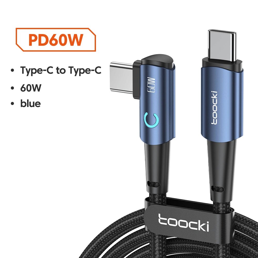 Toocki 100 Вт USB-кабель типа C, колено 90 градусов, 60/100 Вт, тип C к USB C, кабель для быстрой зарядки для Huawei Xiaomi, Samsung, кабель USB C
