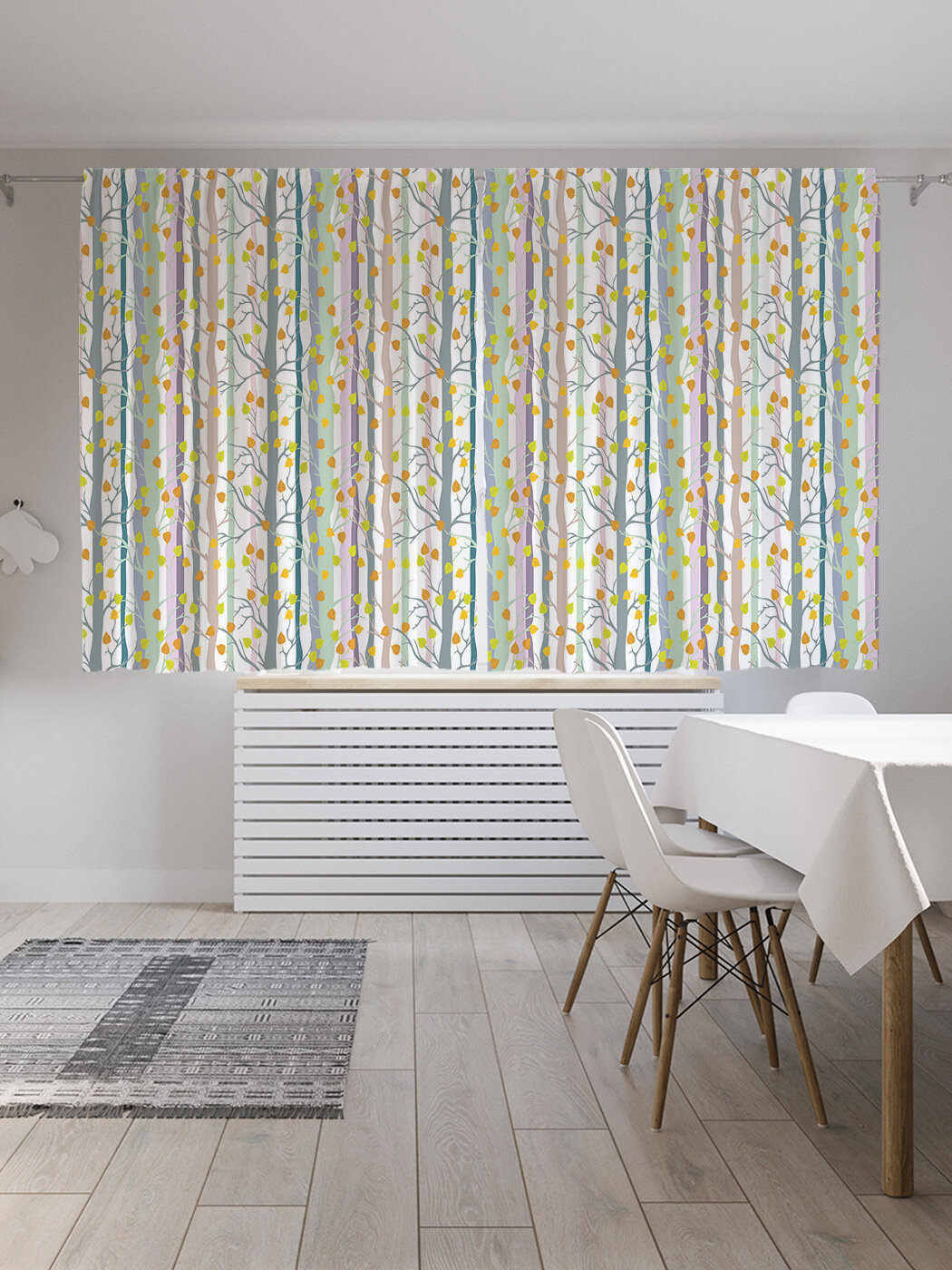 Фотошторы короткие "Листья на дереве", 2 полотна шириной по 145 см, высота 180 см, JoyArty