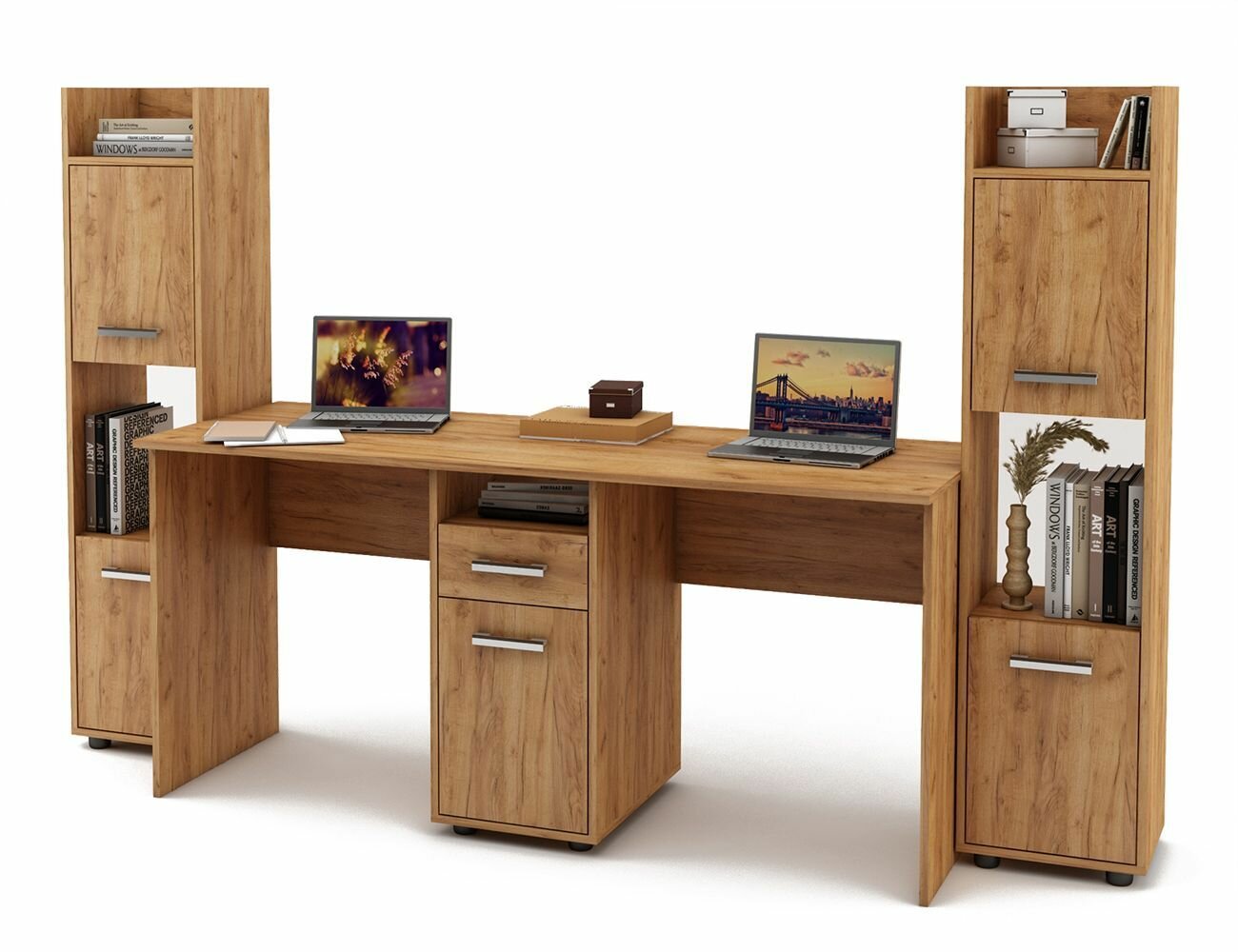 Стол письменный для двоих со стеллажами Остин (Ливерпуль) 7 дуб золотистый
