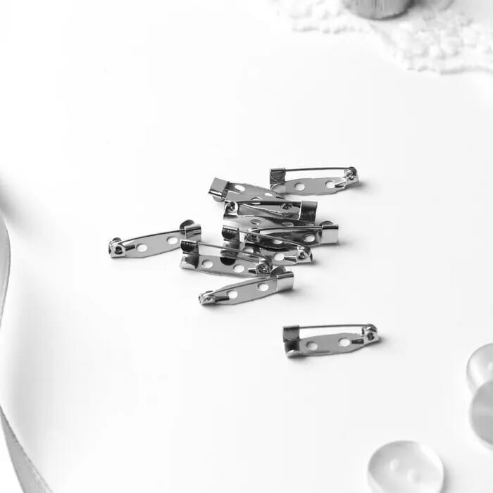 Основа для броши, 20 мм, цвет серебристый, металл, набор 10 штук.