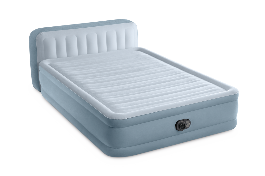 64450 Надувная кровать двухспальная со спинкой Intex, 152х236х46см с встроенным насосам