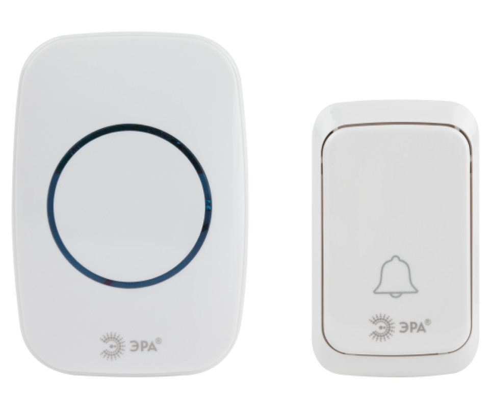Звонок дверной беспроводной ЭРА C89 с 38 мелодиями, белый, IP20, 1 батарейка A23 и 3хААА, радиус действия 180м, Б0054090 / устройство для оповещения