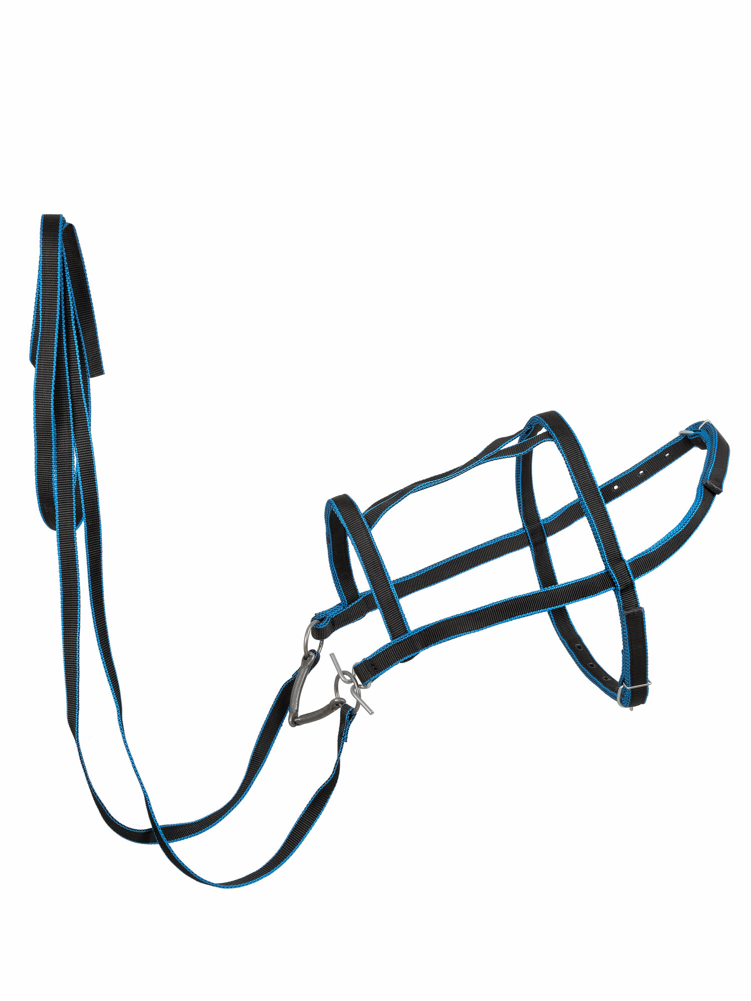 Узда для лошади капроновая тройная усиленная, узда черно-синяя REITER 30 мм