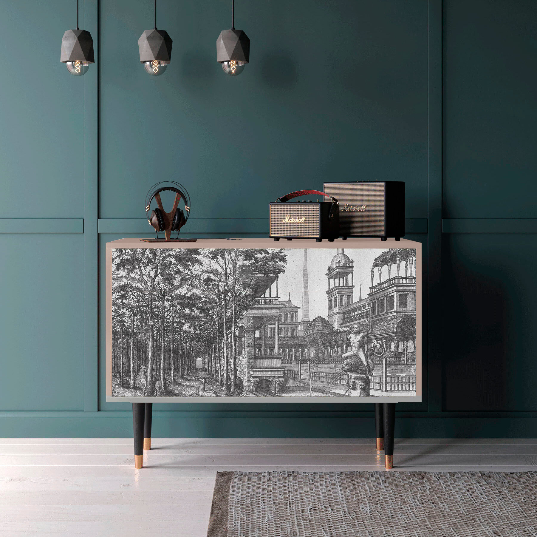 Комод - STORYZ - BS4 View of the Piazza di Monte Cavallo by Hans Vredeman, Размер - 115 x 85 x 48 см, Цвет корпуса - Бежевый