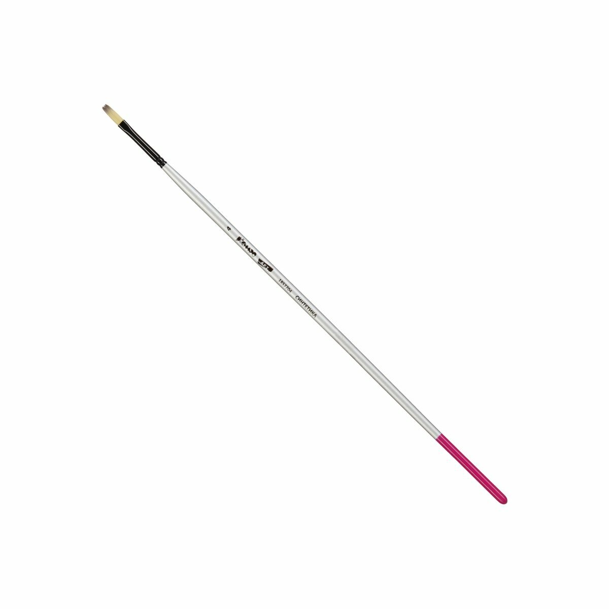 Кисть художественная Комус Арт, синтетика, средняя жесткость, плоская, №4, длинная ручка (1857704)