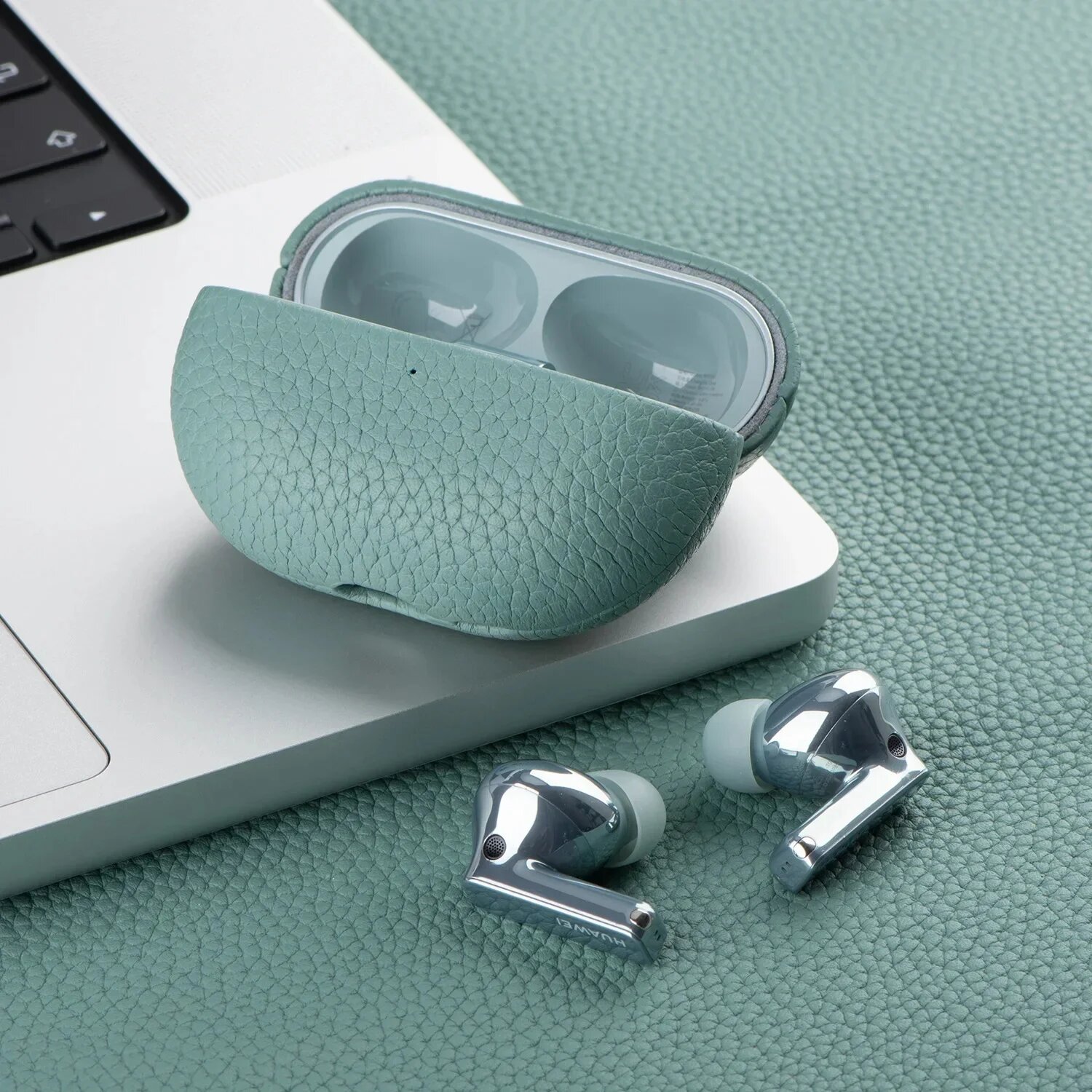 Кожаный чехол для HUAWEI FreeBuds Pro 4 For FreeBuds Pro 3, Green