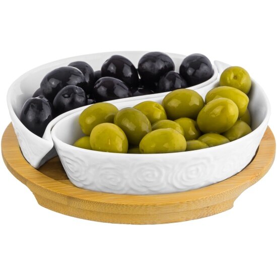 Менажница Elan Gallery "Инь-Янь розы" на деревянной подставке, 100 мл, 15 см