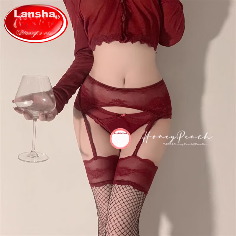 Langsha Black Sexy Lace Fishnet Stockings for Women, Red-Edged Thin Over-Knee Thigh-High Stockings, White Silk