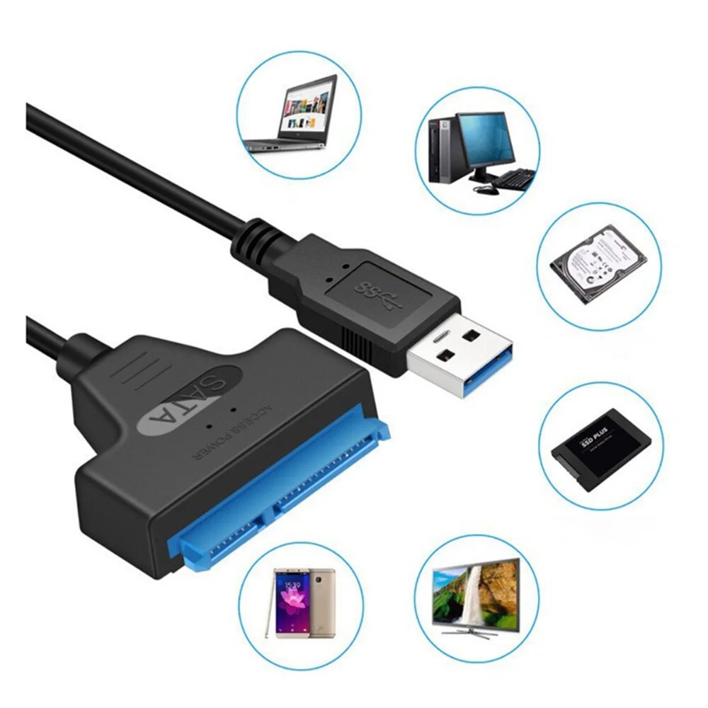 Кабель SATA к USB 3.0/2.0 для 2,5-дюймового 3,5-дюймового внешнего жесткого диска SSD SATA 3 22-контактный адаптер USB 3.0 к шнуру Sata III