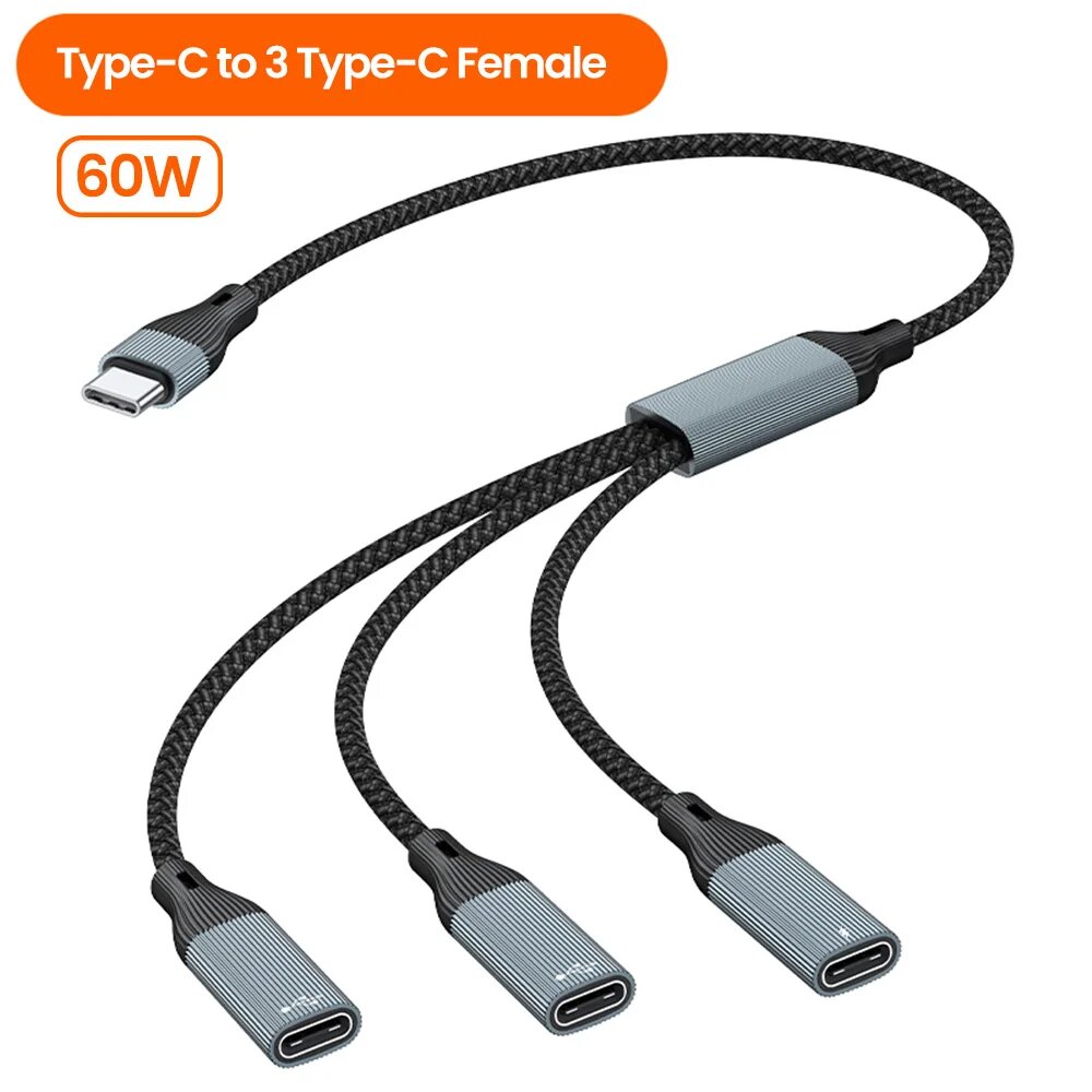 PD 60 Вт USB C Многопортовый адаптер Кабель для быстрой зарядки Type-C «папа» к USB + тип C «мама» Разветвитель OTG Разъем для передачи данных 3 Type-C Female