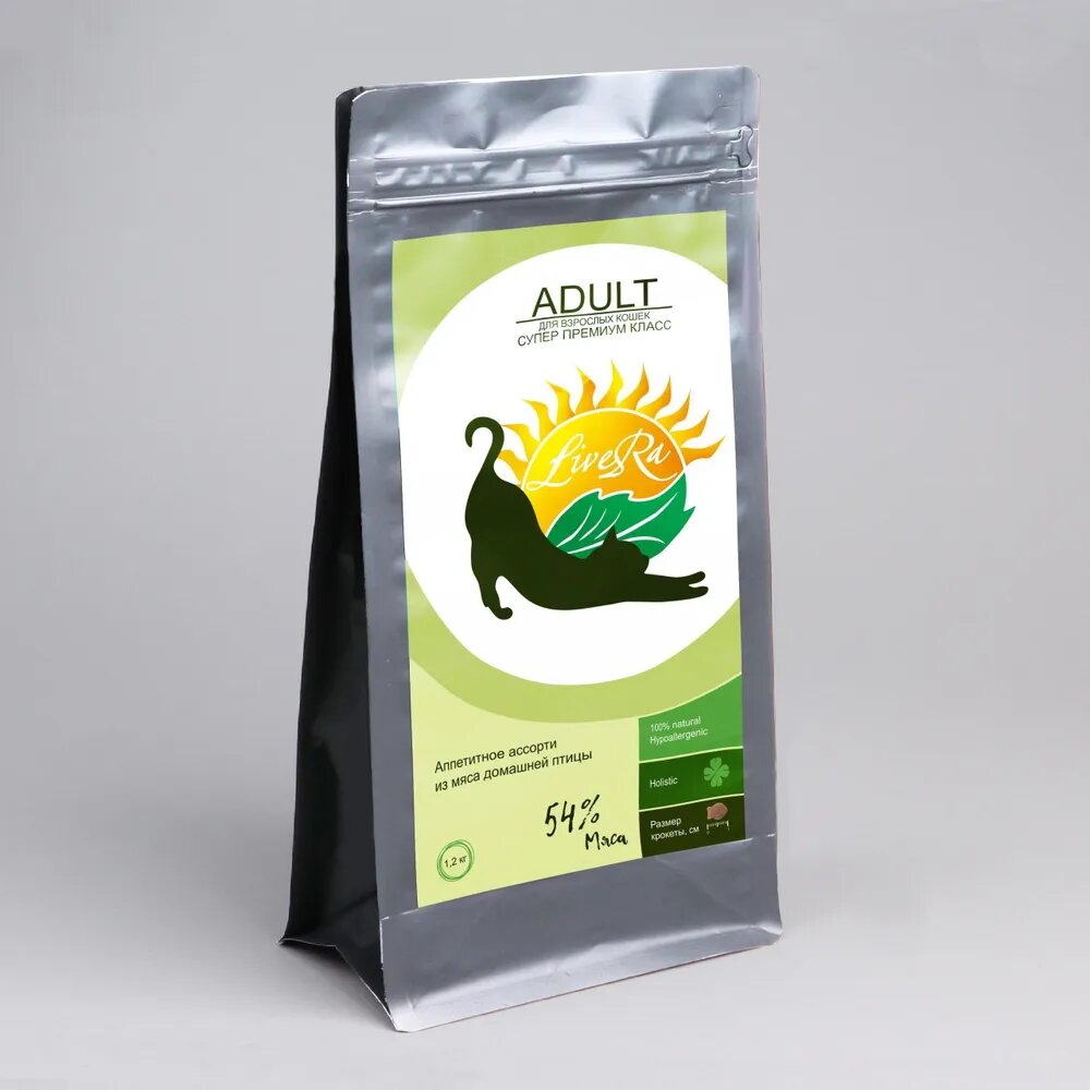 Сухой корм LiveRA Adult Cat для взрослых кошек, ассорти из мяса домашней птицы, 1.2 кг
