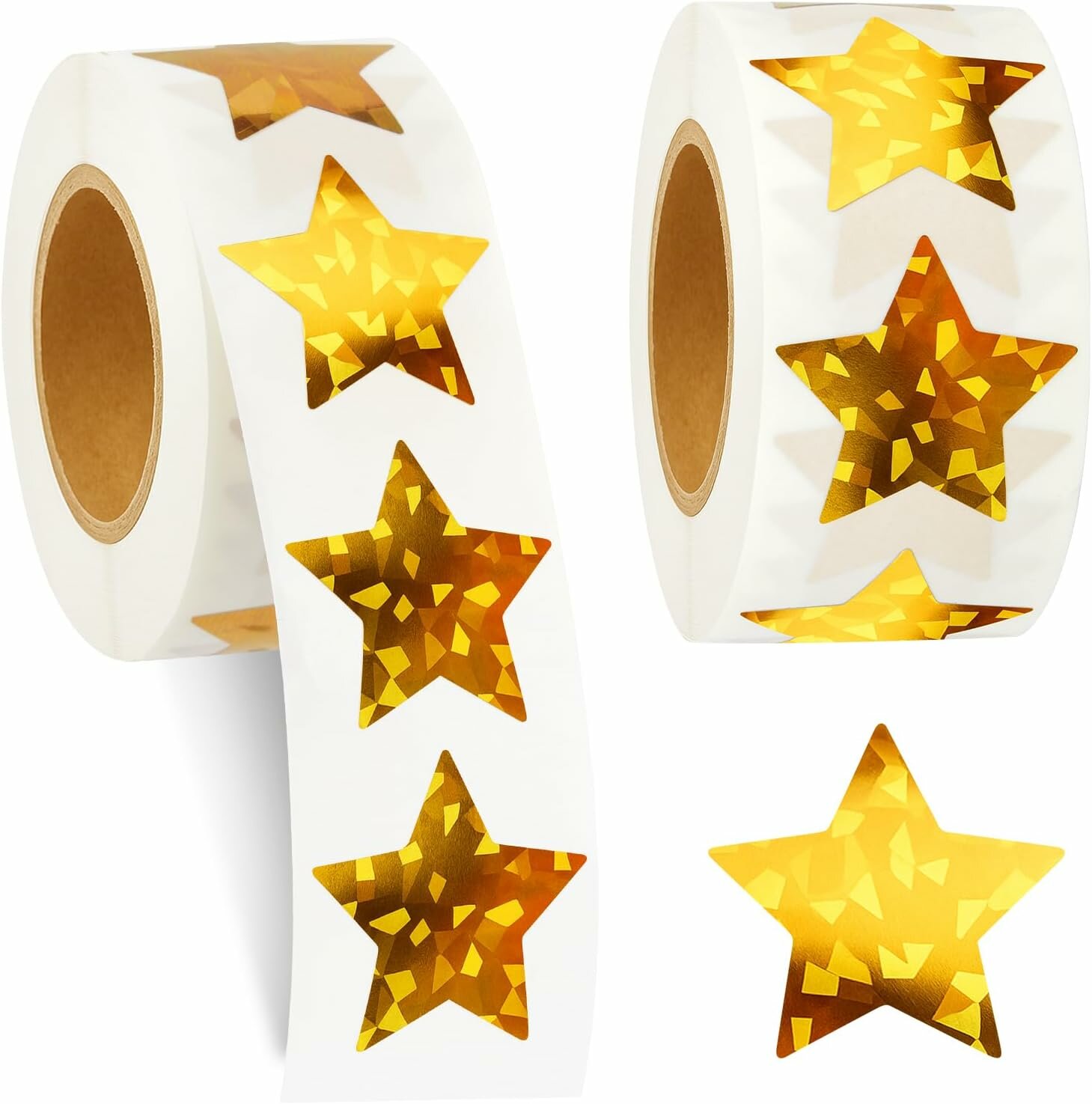 1000 Kids Rewards Голографические золотые наклейки-звезды, 2 рулона блестящих фольгированных наклеек-звезд