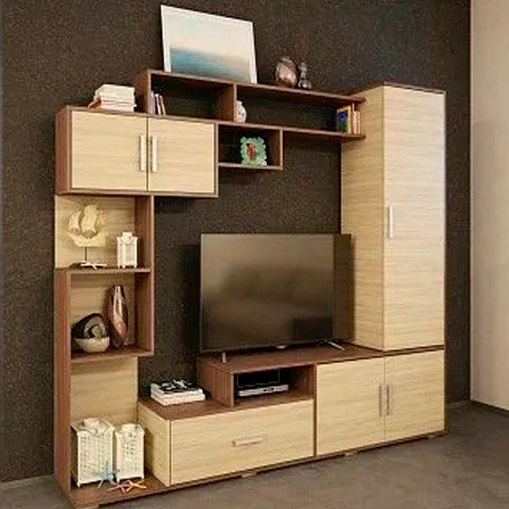 Cтенка в гостиную Пекин Ясень шимо, под телевизор, напольная, горка в гостиную, в зал тв зона, ширина 210 см