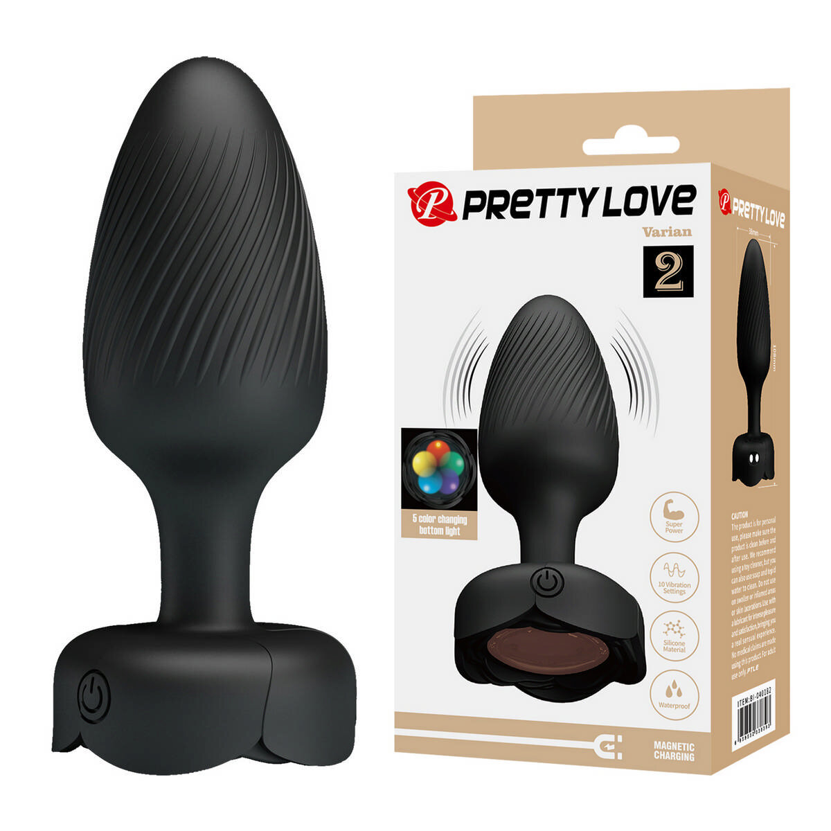Анальная пробка Pretty Love VARIAN, с вибрацией, LED-подсветка, бархатистая поверхность, 10 см